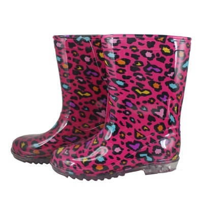 Kids pink leopard pvc rain boot