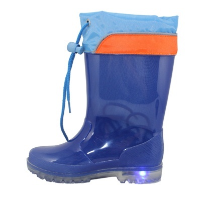 Kids solid blue LED outsole pvc rain boot with cuff