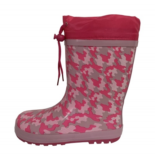 Kids pink camo rubber boot welly