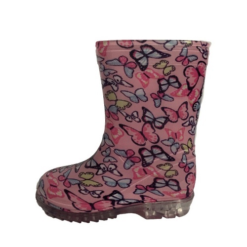 Kids pink butterfly pvc rain boot
