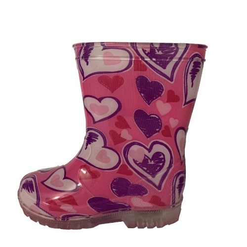 Kids pink heart pvc rain boot