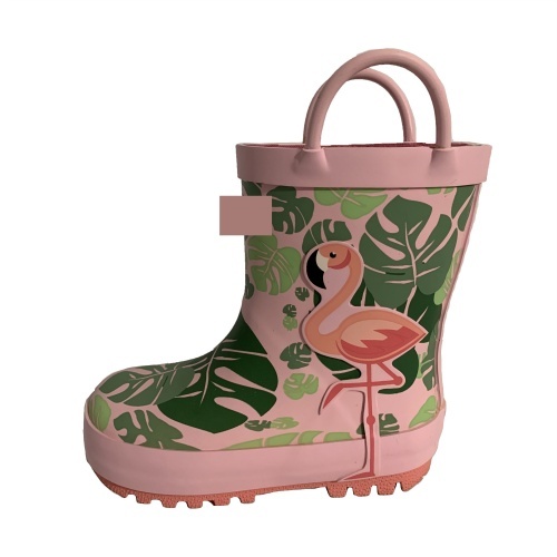 Girls pink flamingo rubber boot