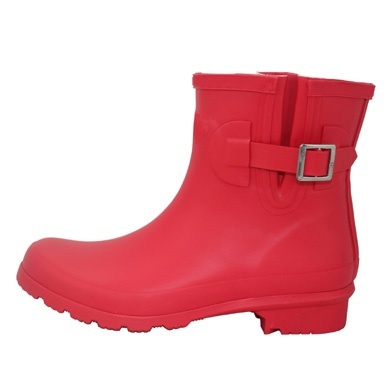 Lady solid red ankle rubber rain boot welly