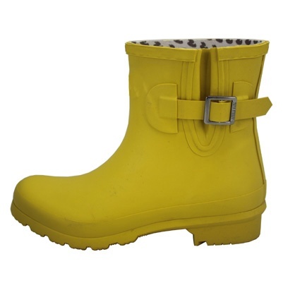 Lady solid yellow ankle rubber rain boot welly
