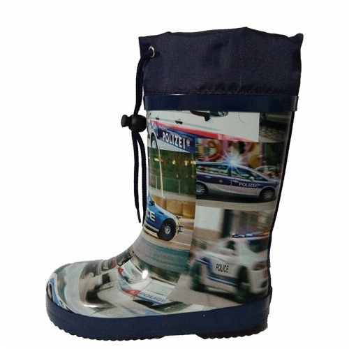 Boys navy police cars rubber rain boot with cuf
