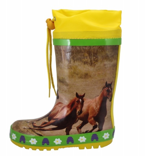 Kids popular horse rubber rain boot welly with cuff