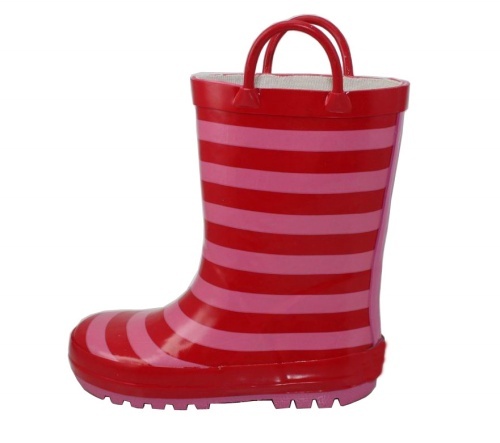 Kids waterproof red stripe rubber rain boot welly