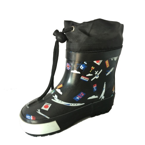 Kids customized short black rubber rain boot with cuff