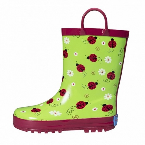 Kids customized red ladybug rubber rain boot with handle